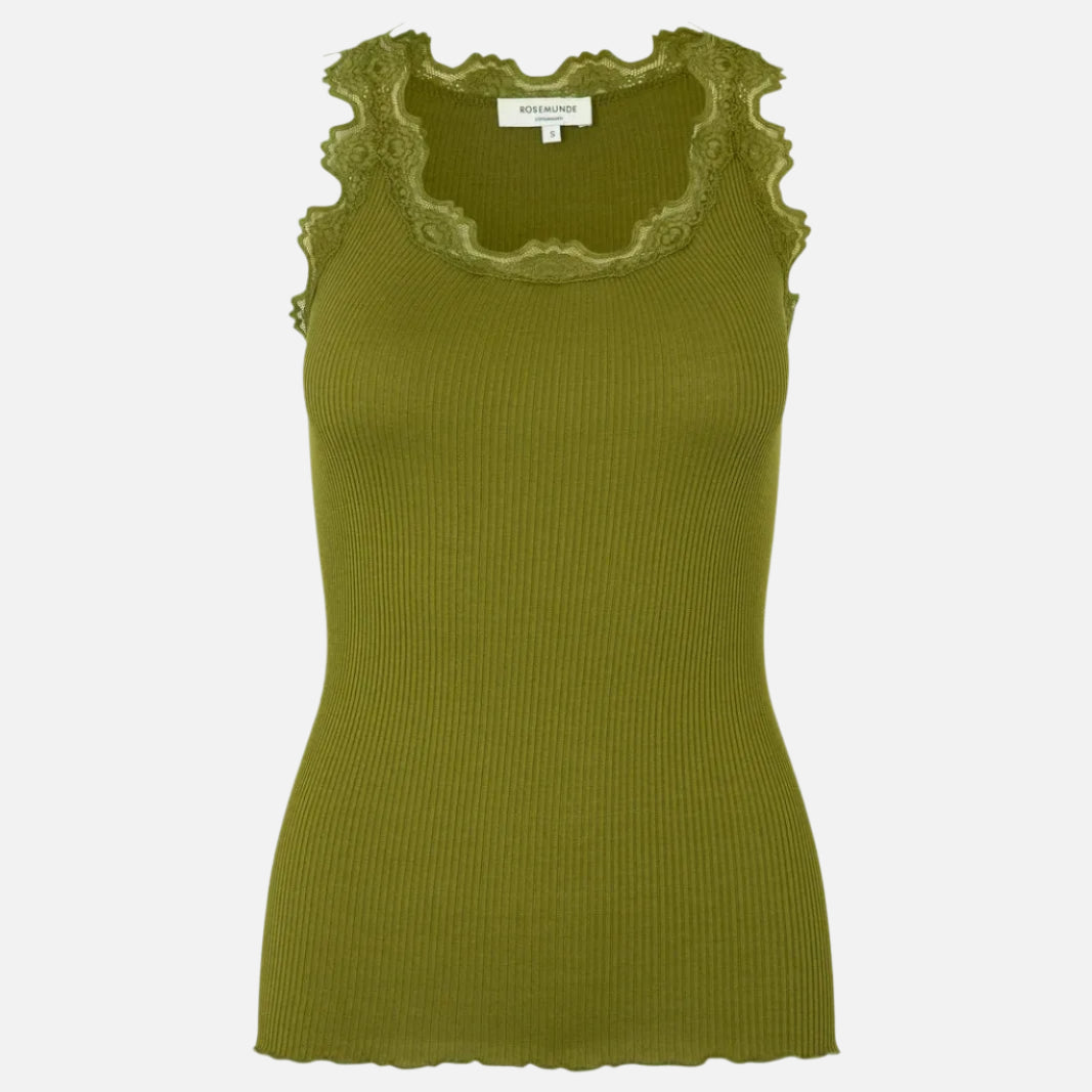 Maiou dama cu dantela din matase și bumbac organic, Green tea