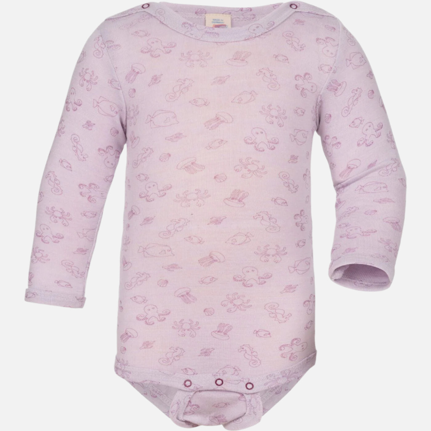 Body Engel din lana merinos organica si matase, Roz cu imprimeu