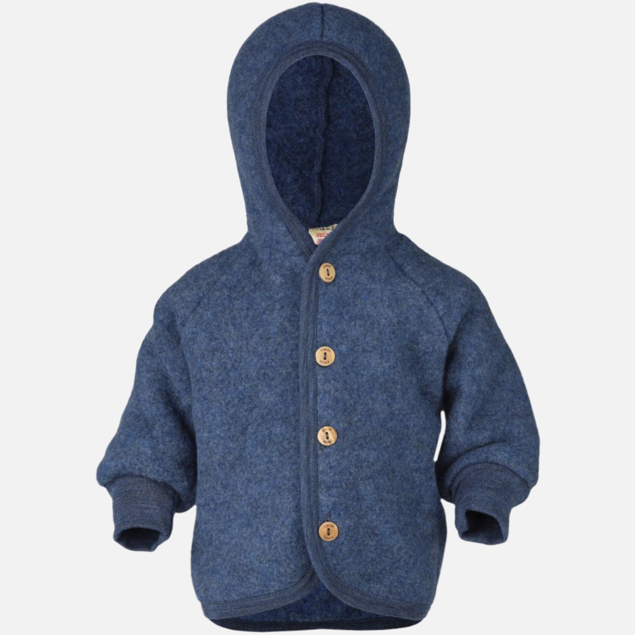 Jacheta bebelusi si copii Engel din lana fleece merinos cu gluga si na