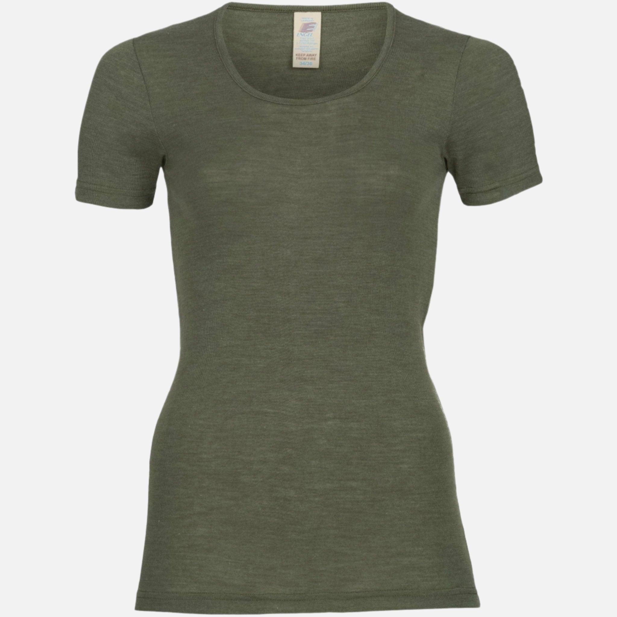 Tricou dama Engel din lana merinos organica si matase, Olive